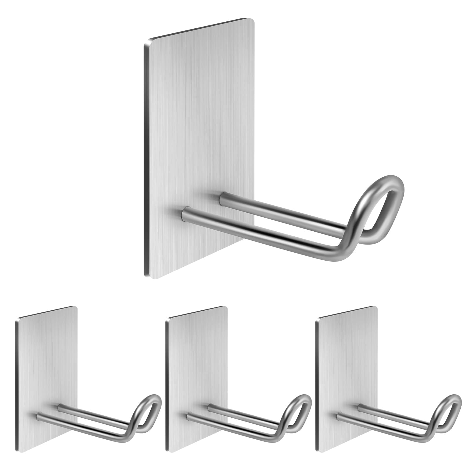 Quavzotu Self Adhesive Wall Hooks, Large No Drill Sticky Hooks Heavy Duty, Long Stick on Shower Hooks for Hanging Coat Key Towel Hat Headphone (Silver)