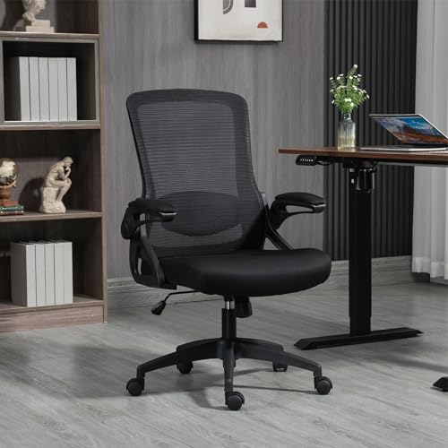 RIGHTPARTS Ergonomic Office Desk Chair,Mesh High Back Computer Chair with Adjustable 3D Headrest & Lumbar Support & Flip-Up Arms Executive/Home/Study/Work Office Desk Chairs(Black+ Gray)