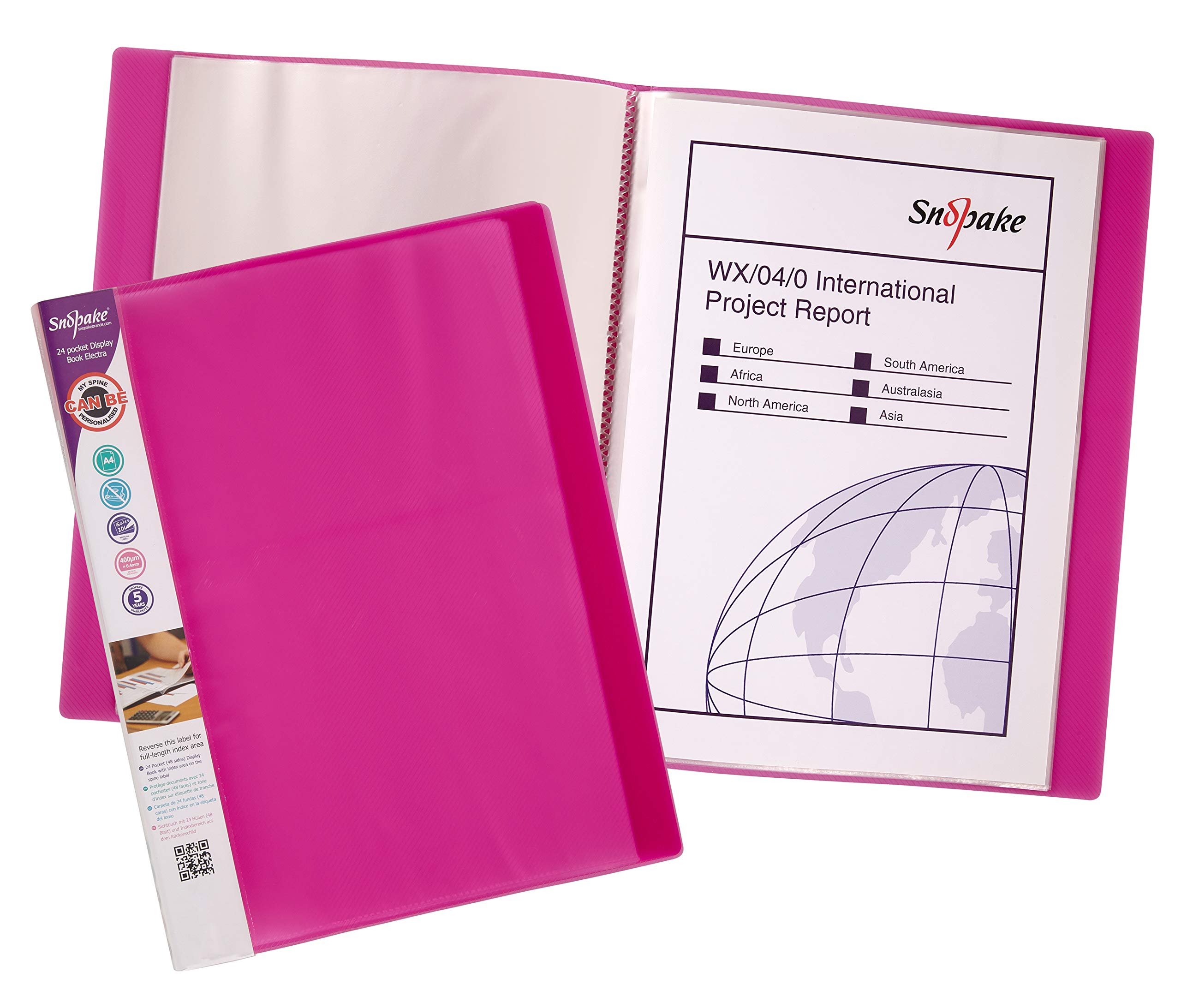 Snopake A4 Electra Display Book 24 Pockets – Electra Pink [Pack of 5] Ref: 15732
