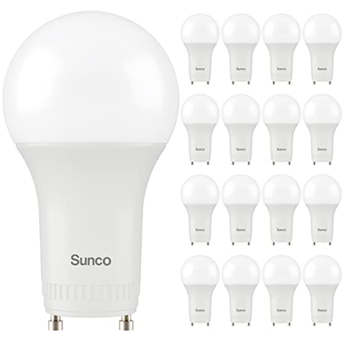 Sunco 16 Pack GU24 LED Light Bulbs 2 Prong A19, CRI91 5000K Daylight, 9W Equivalent 60W, CFL Replacement 800 Lumens, Bright Dimmable Twist & Lock GU24 Pin Base with Two Prongs Instant On U
