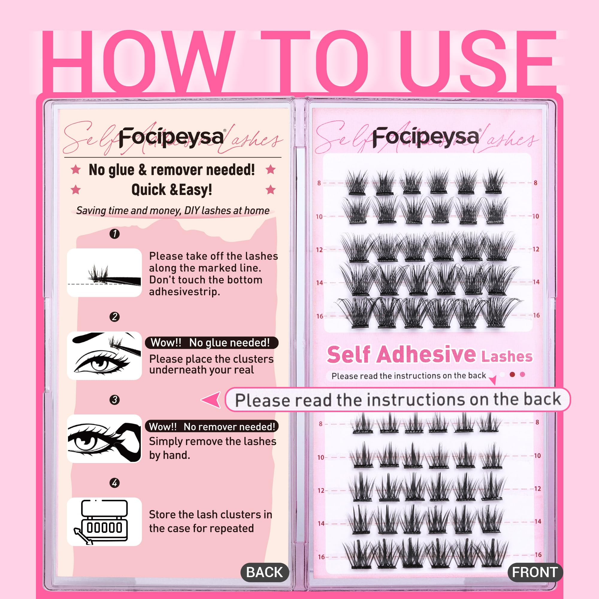Self Adhesive Lashes Extension Reusable Self Adhesive Eyelashes 2 Styles Adhesive Eyelashes Natural Look Lash Clusters Waterproof Impress Press on Lashes 8-16mm Mixed