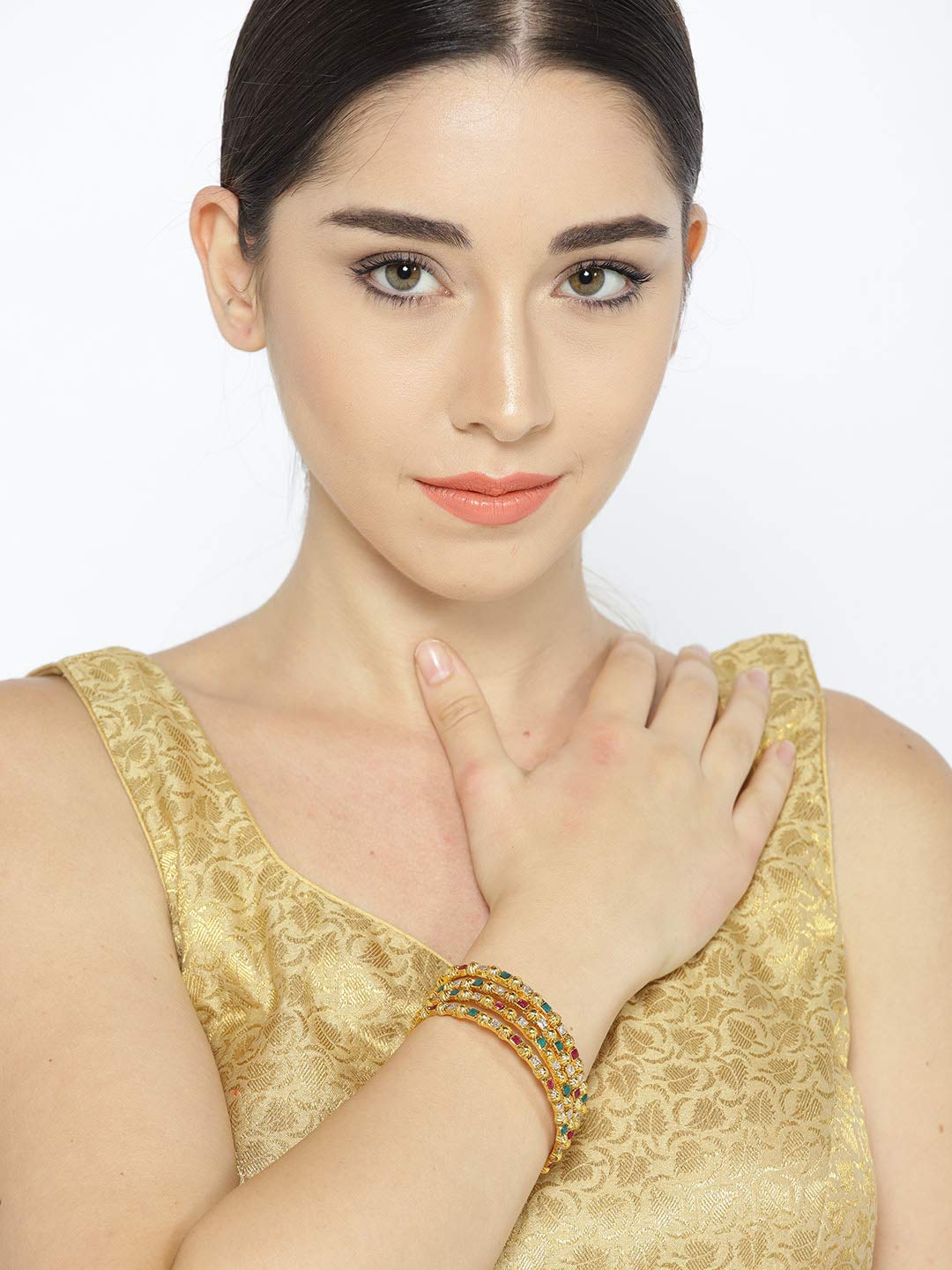 Vishal-Vatika Indian Traditional Style Gold Plated Bangle Bracelets 4Pcs Set (2.6)
