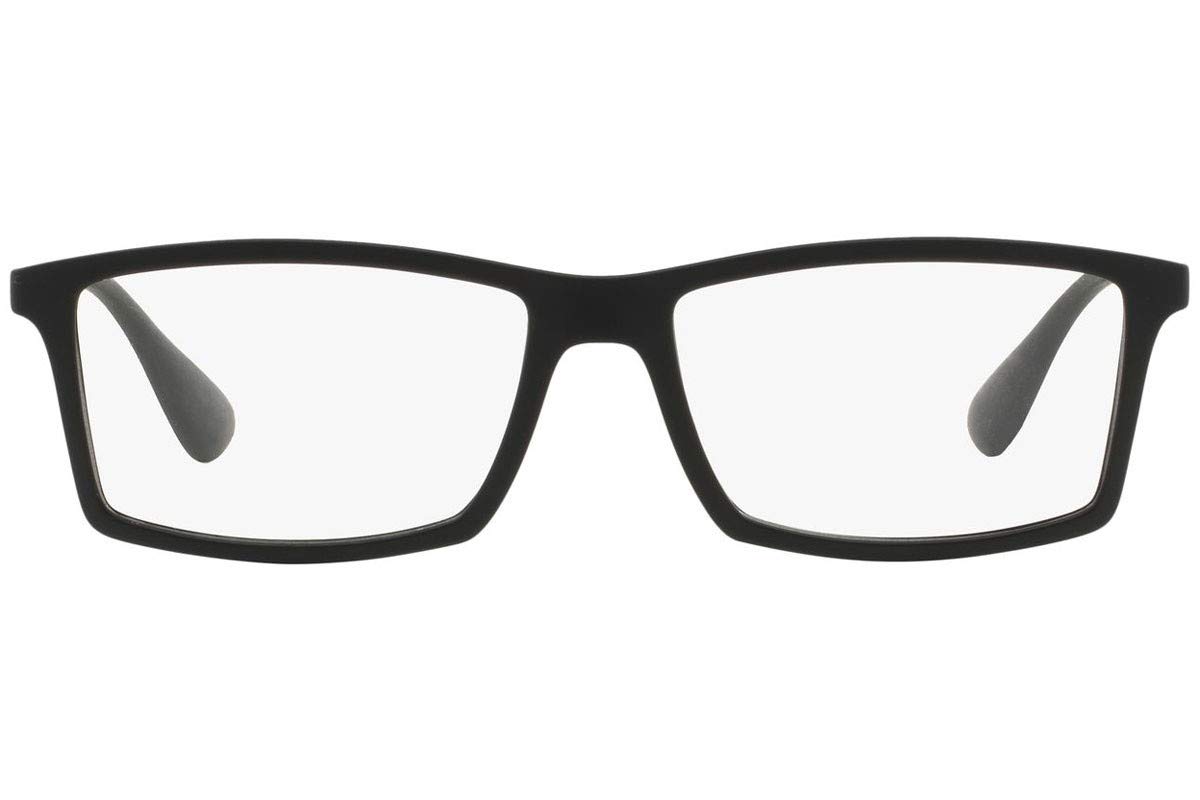 Ray-Ban RX7021 Mathew Rectangular Prescription Eyeglass Frames, Rubber Black/Demo Lens, 55 mm