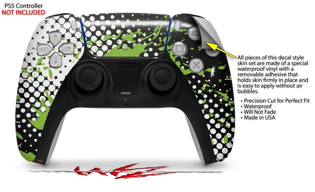 WraptorSkinz Skin Wrap compatible with Sony PS5 DualSense Controller Halftone Splatter Green White (CONTROLLER NOT INCLUDED)