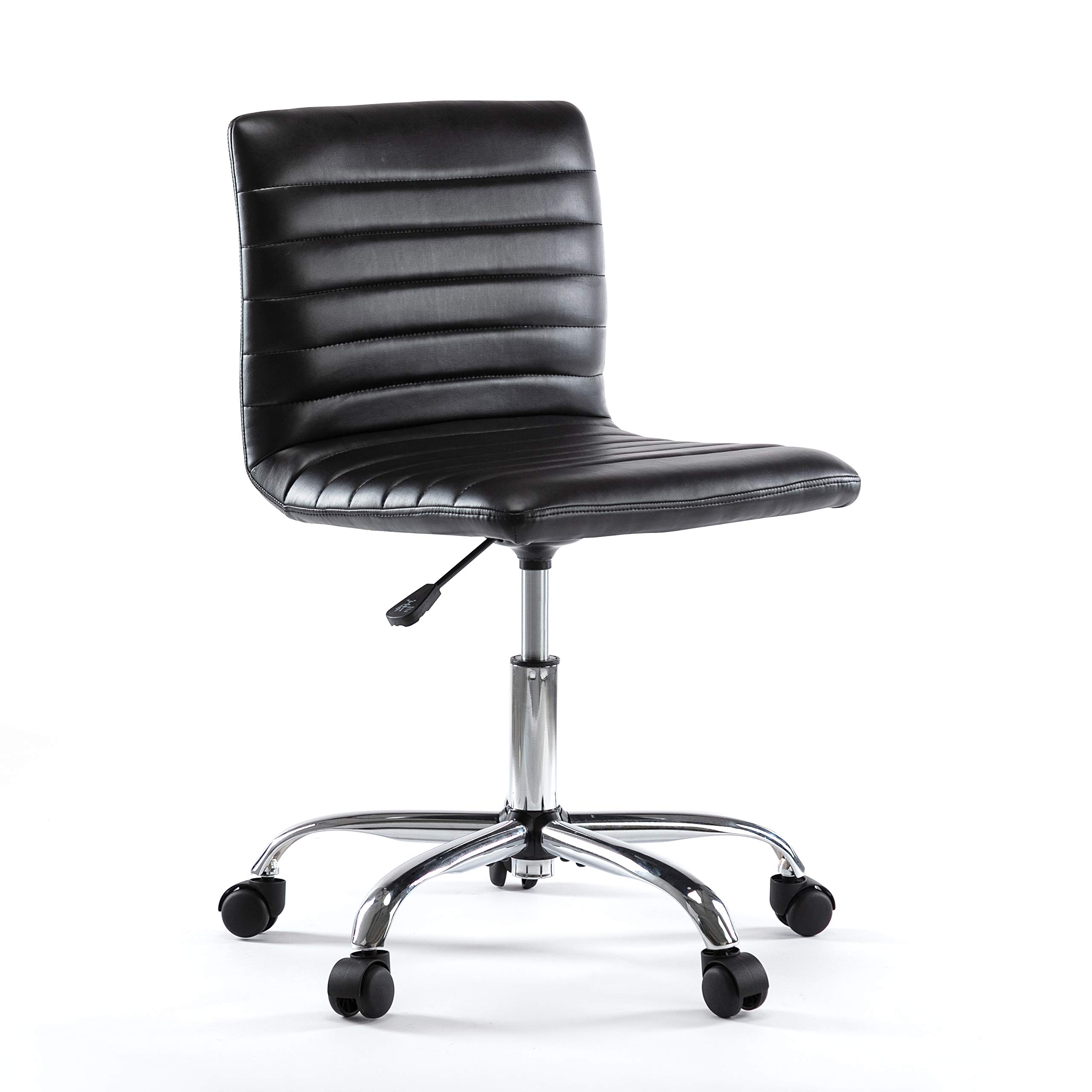 RIMIKING Mid Back Armless Leather Vanity Chair Computer Chair Task Chair Desk Chair Swivel Home Office Chair, Adjustable Height, White