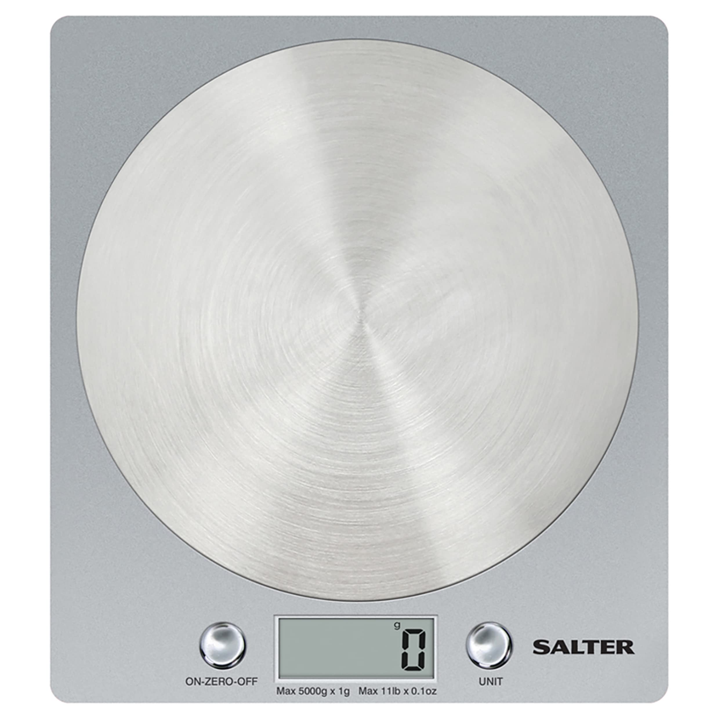 Salter Digital Kitchen Weighing Scales - Slim Design Electronic Cooking Appliance for Home/Kitchen, Weigh Food up to 5kg Aquatronic for Liquids ml and fl. Oz. 15Yr Guarantee - Silver