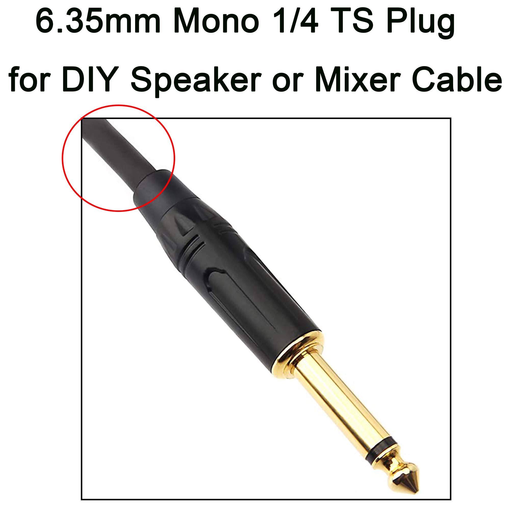 XMSJSIY 1/4" Audio Plug, 6.35 Mono Male Connector, Gold-Plated TS Plug for Guitar/Speaker/Microphone Cable etc (4 Pack)