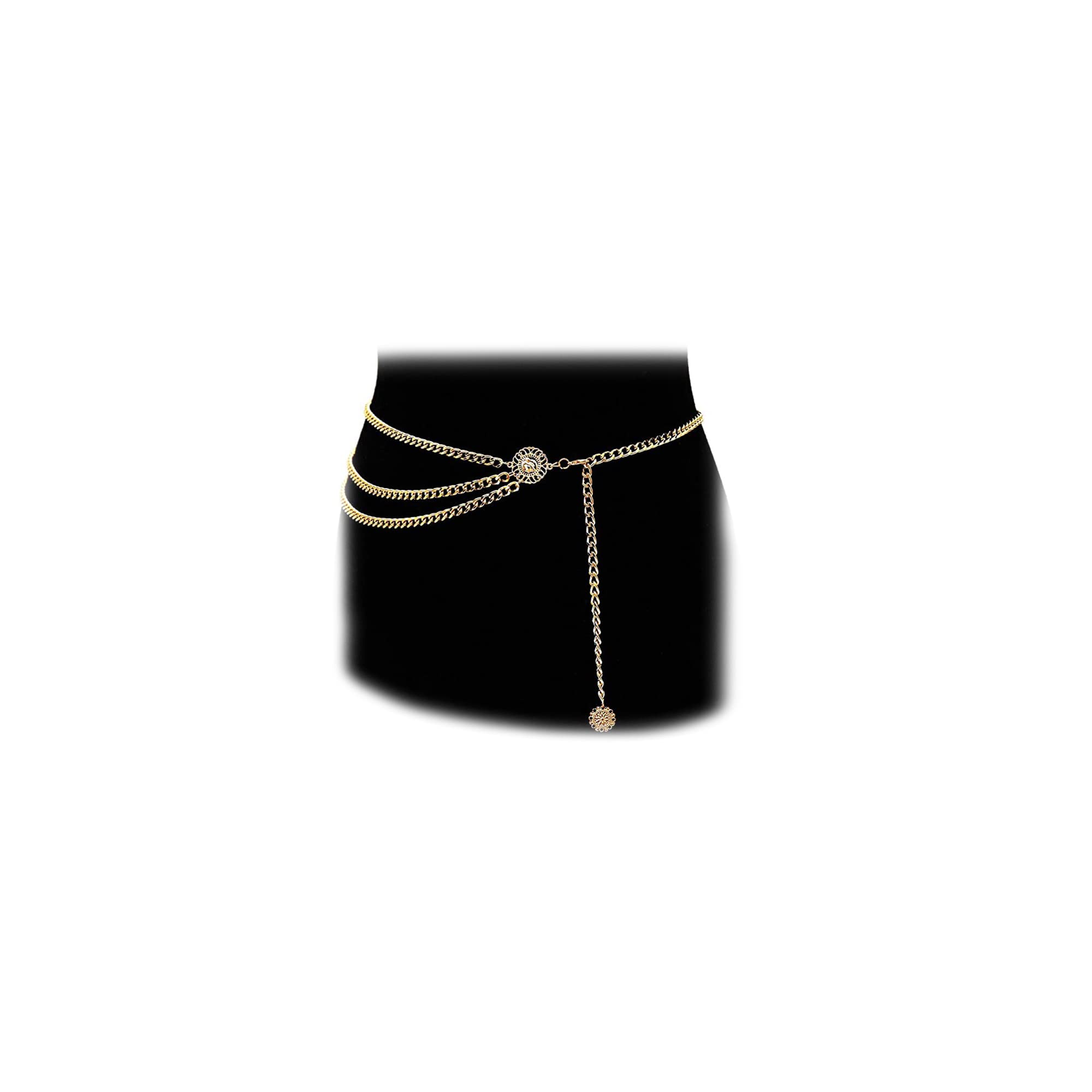 Yomiie Waist Chain Gold Coin Belly Body Chains Layered Sexy Geometry Coin Luxury Fashion Jewelry Boho Hot Bikini Beach Anniversary Festival Gift for Women Lady Girls