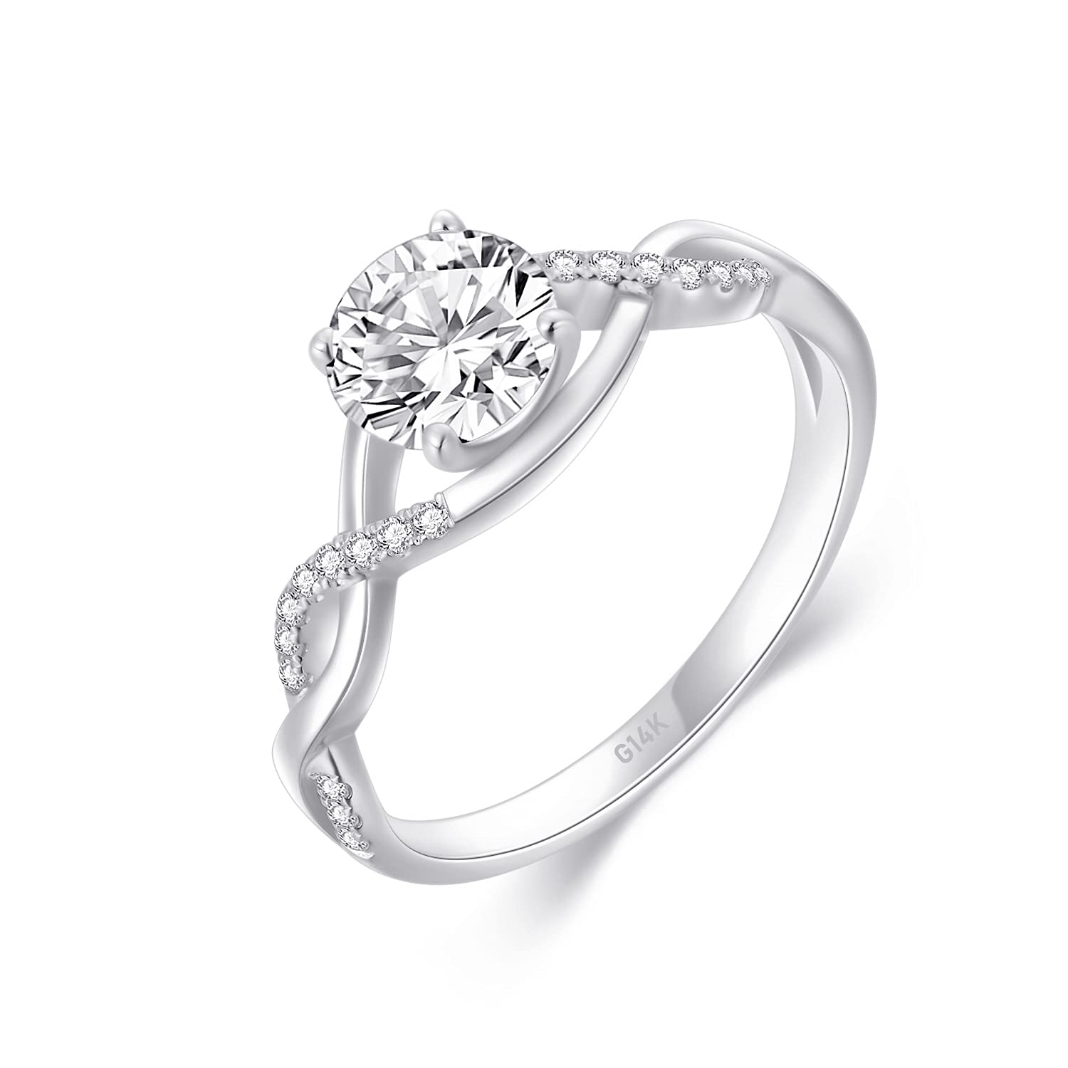 SISGEM 14K Gold Wedding Ring for Women,Split Shank Pave Set 1 Carat Moissanite Engagement Ring With Engraved Name,Wedding Anniversary Size 5-11 (14K White Gold-(Regular), 7)