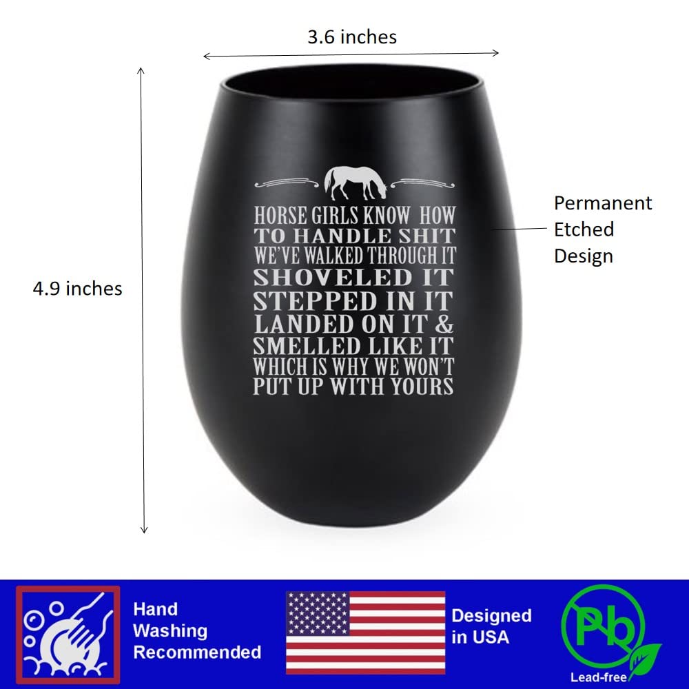 Valentines Day Gifts for Horse Mom, Horse Stemless Engraved Wine Glass, Horse Gift