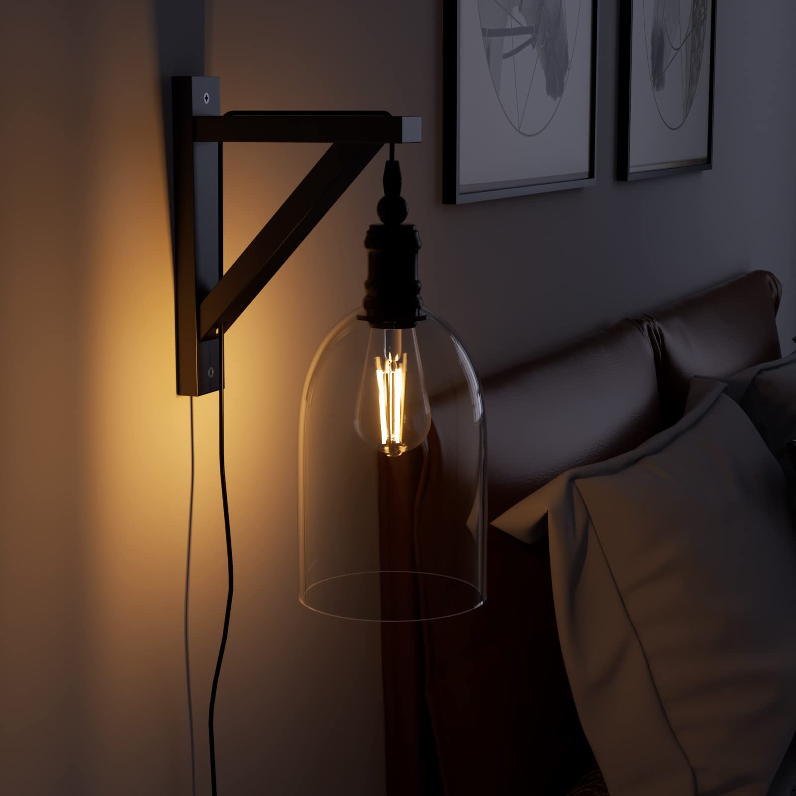 WINSOON Plug in Pendant Light, 15FT Cord On/Off Switch Hanging Light Modern Ceiling Lamp, Oval Clear Glass Shade for Kitchen Island Bedroom Living Dining Room