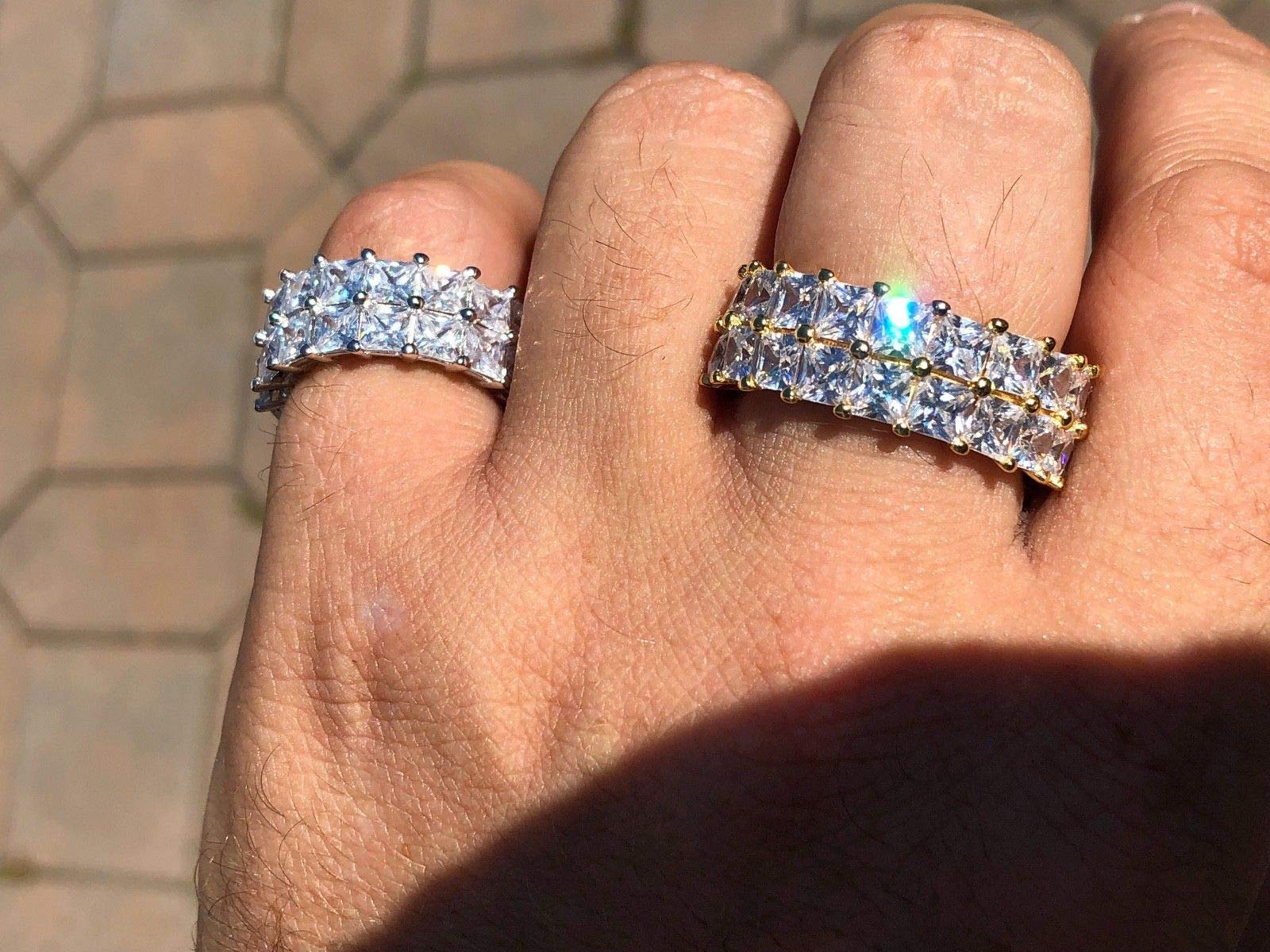 Real Solid 925 Silver His Or Hers Tennis Ring - Wedding Band Or Hip Hop Pinky Ring Looks - Iced Out Baguette Princess Cut CZ Eternity (sterling-silver, 11)