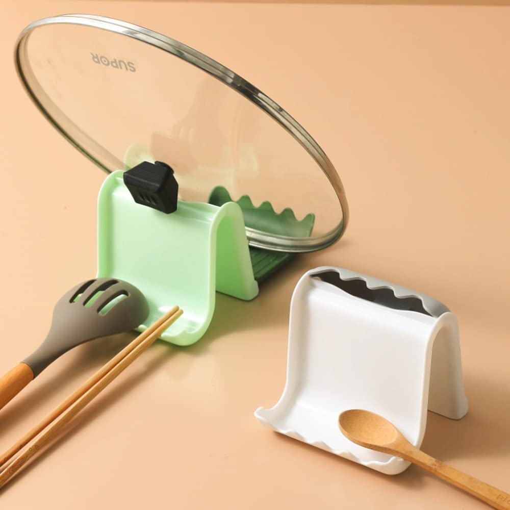 Ulfanit Pot Lid Holder with Drip Pad - 2pcs Multi-purpose Lid and Spoon Rest Rack, Kitchen Countertop Pot Lid Stand Gadget, Utensils Lid Holder, Grey & Green