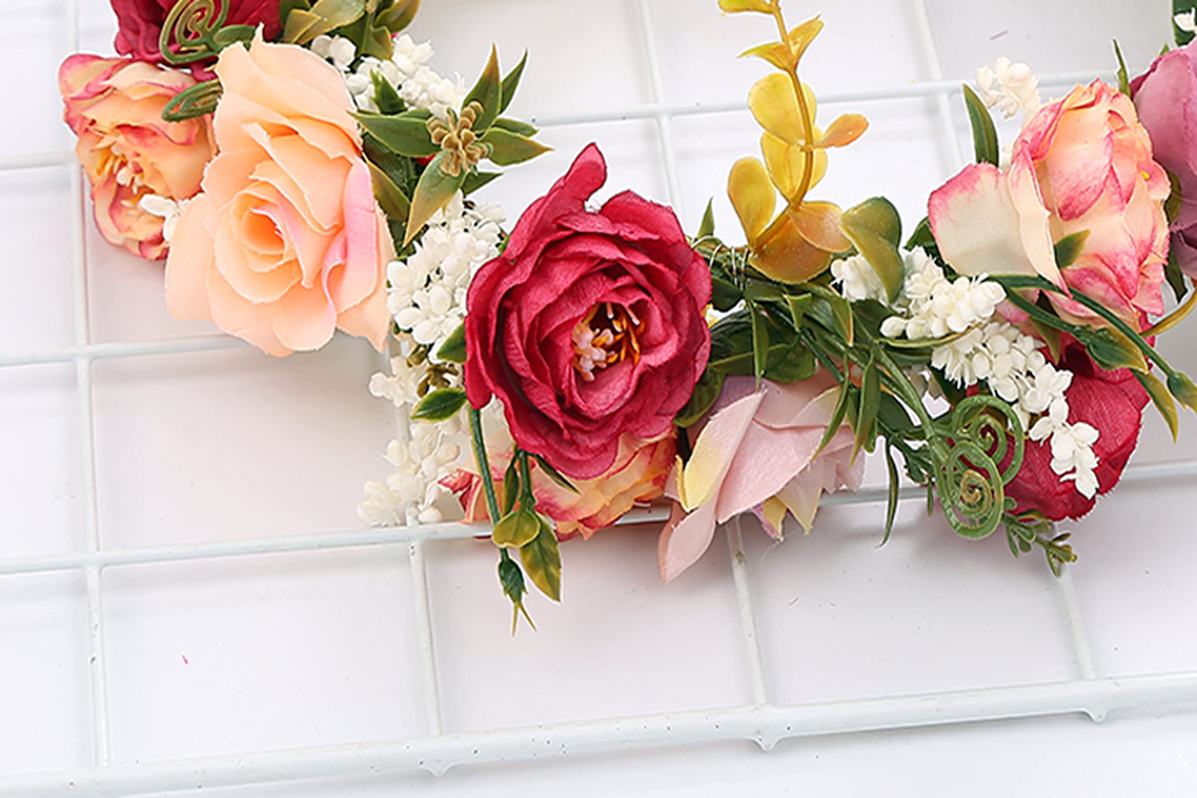Vivivalue Rose Flower Crown Adjustable Flower Headband Hair Wreath Floral Headpiece Halo Boho with Ribbon Party Wedding