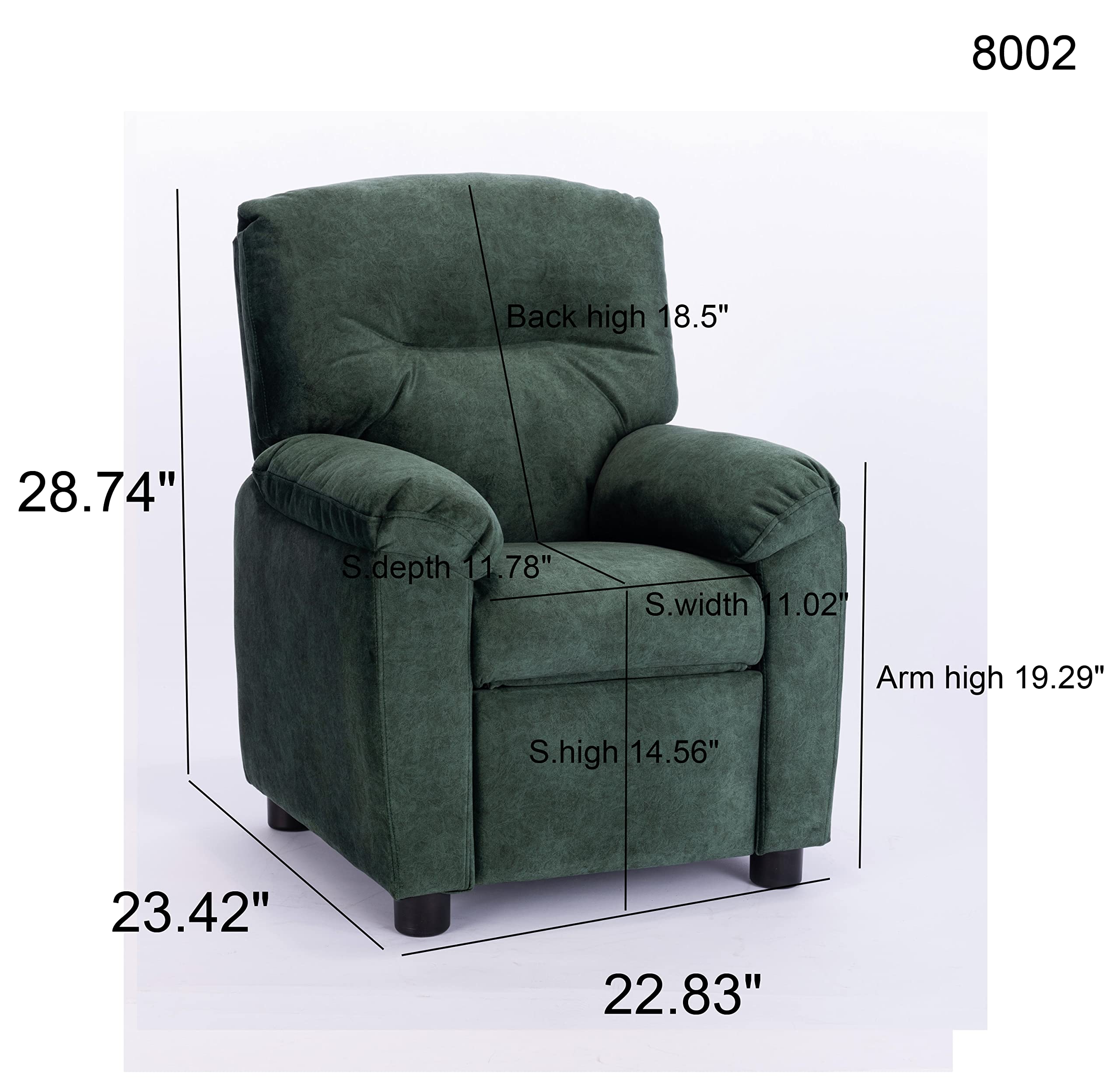 Q-Max Modern Sofa Chair with Pillow Top Armrest and Footrest, Green Finish Children Recliner