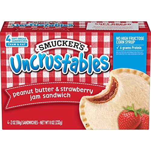 Smucker's Uncrustables Frozen Peanut Butter & Strawberry Jam Sandwiches, 4 Count, Thaw & Eat