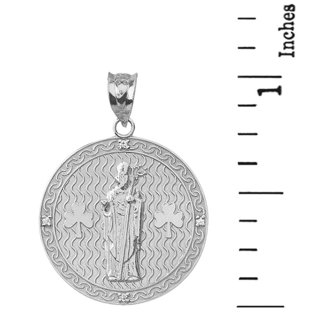 Sterling Silver Saint Patrick Shamrock Medallion CZ Round Medal Pendant (1")