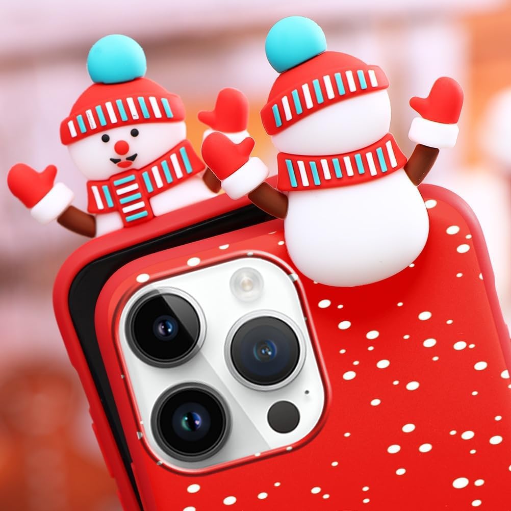 RUMDEY 2 Pack Cute Christmas Case for iPhone 13 Pro MaxInch,Red 3D Doll Snowman Elk Merry Christmas Pattern Soft Silicone TPU Pretty Flexible Protective Funda for Kid Girls Women