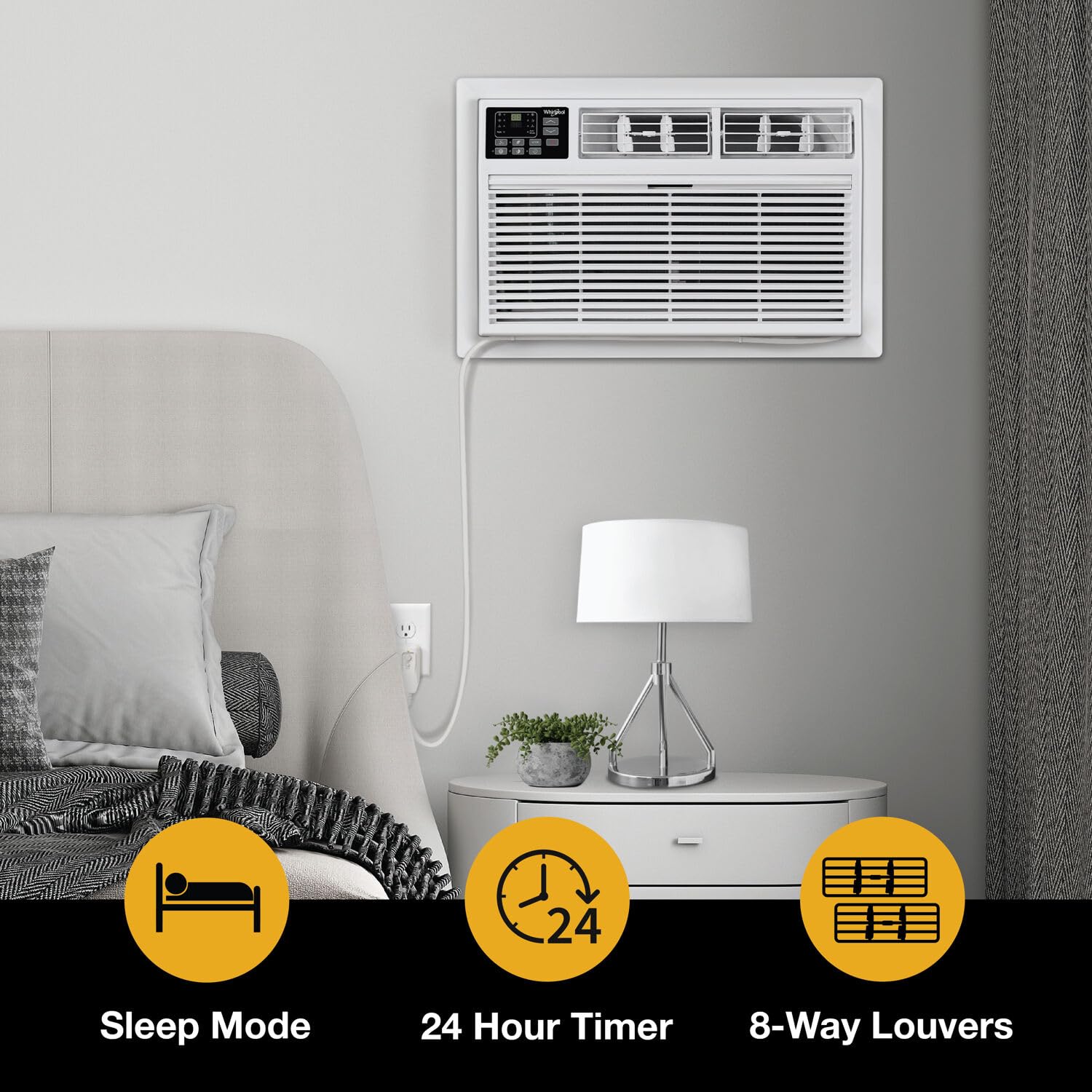 Whirlpool 14,000 BTU 230V Through-the-Wall Air Conditioner for Rooms up to 700 Sq. Ft. and Dehumidifier up to 2.1 pints/hour with Remote Control, Digital Display, and 24H Timer