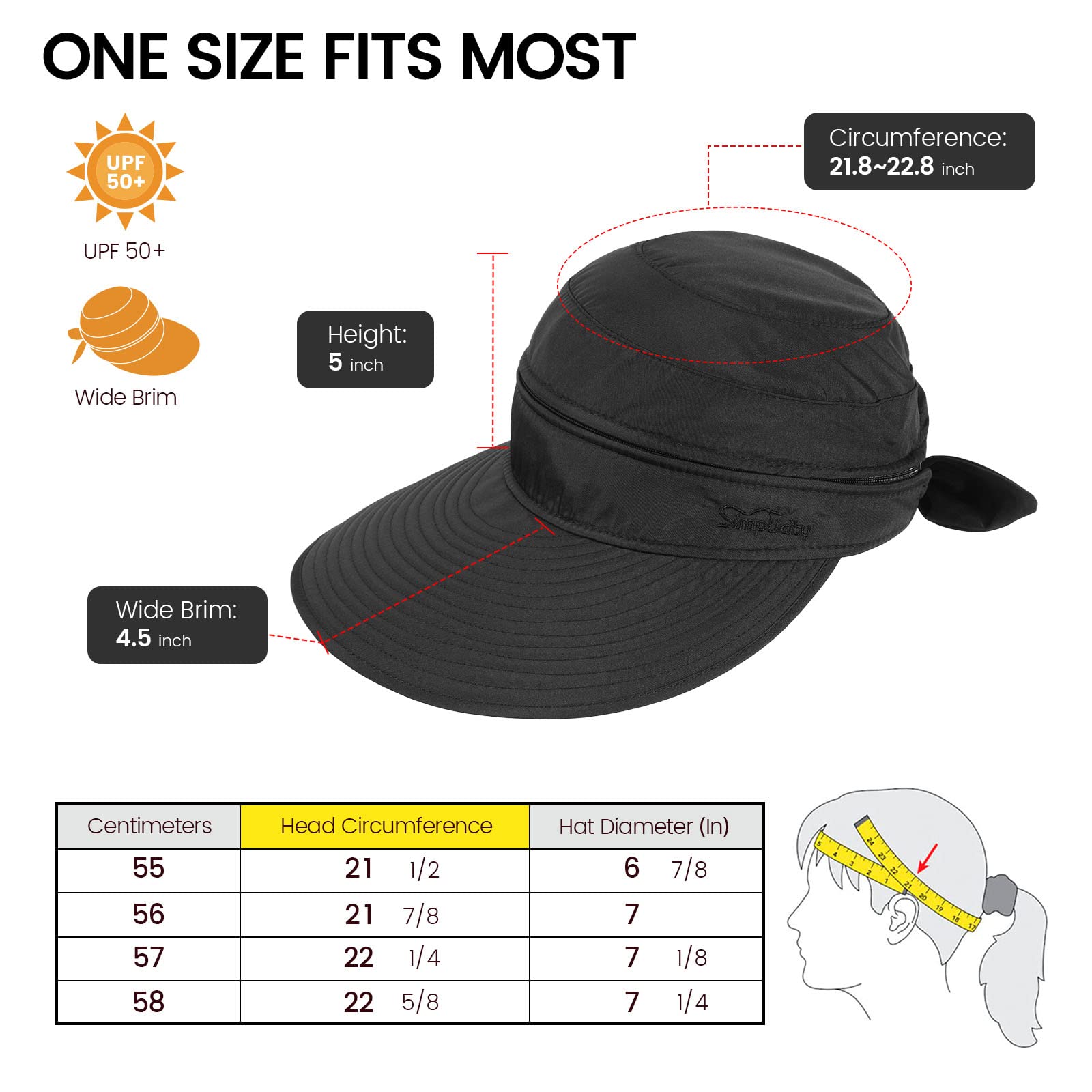 Simplicity Women's Sun Hats Sun Visor Hats Women Large Brim Summer UV Protection Beach Cap Womens Visor Ponytail Hat Blue