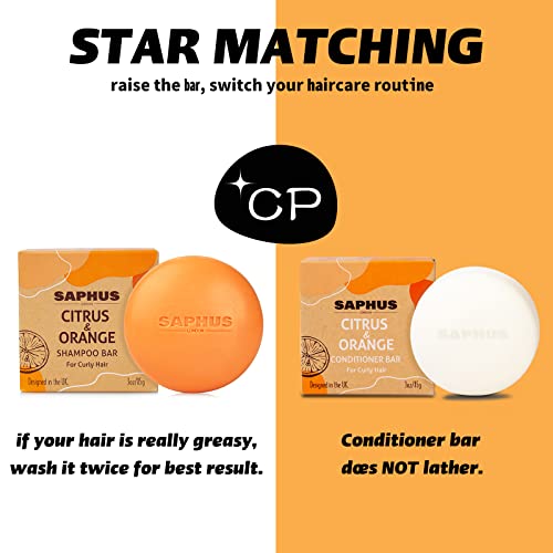 SAPHUS Bar Shampoo and Conditioner Bar Set for Dry & Curly Hair, Argan Oil Solid Shampoo Bar and Conditioner Bar Soap for Strengthening, Cleansing & Moisturizing, Travel Size, Zero Waste, 2pc Set