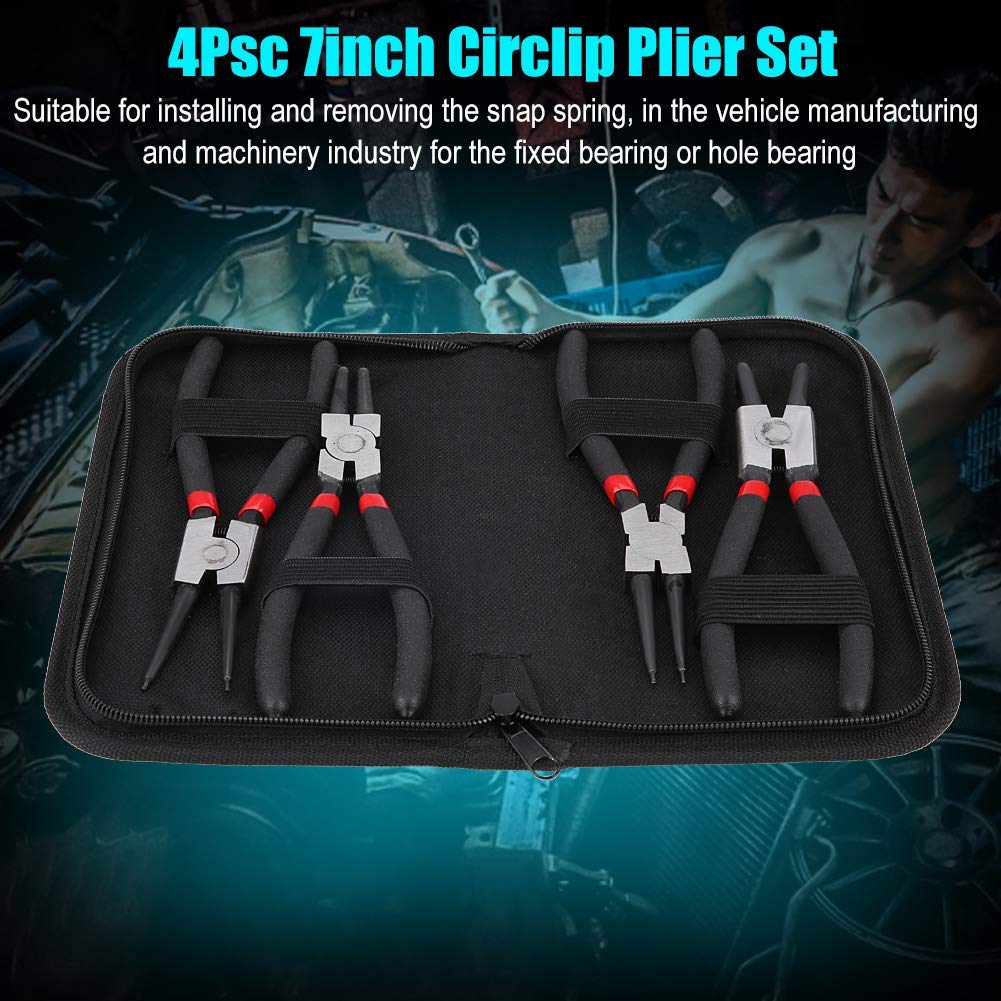 Snap Ring Pliers Set, 4-Piece Heavy Duty Circlip Pliers Set 7-inch Internal/External Circlip Pliers Kit with Straight/Bent Jaw for Ring Remover Retaining and Remove Hoses
