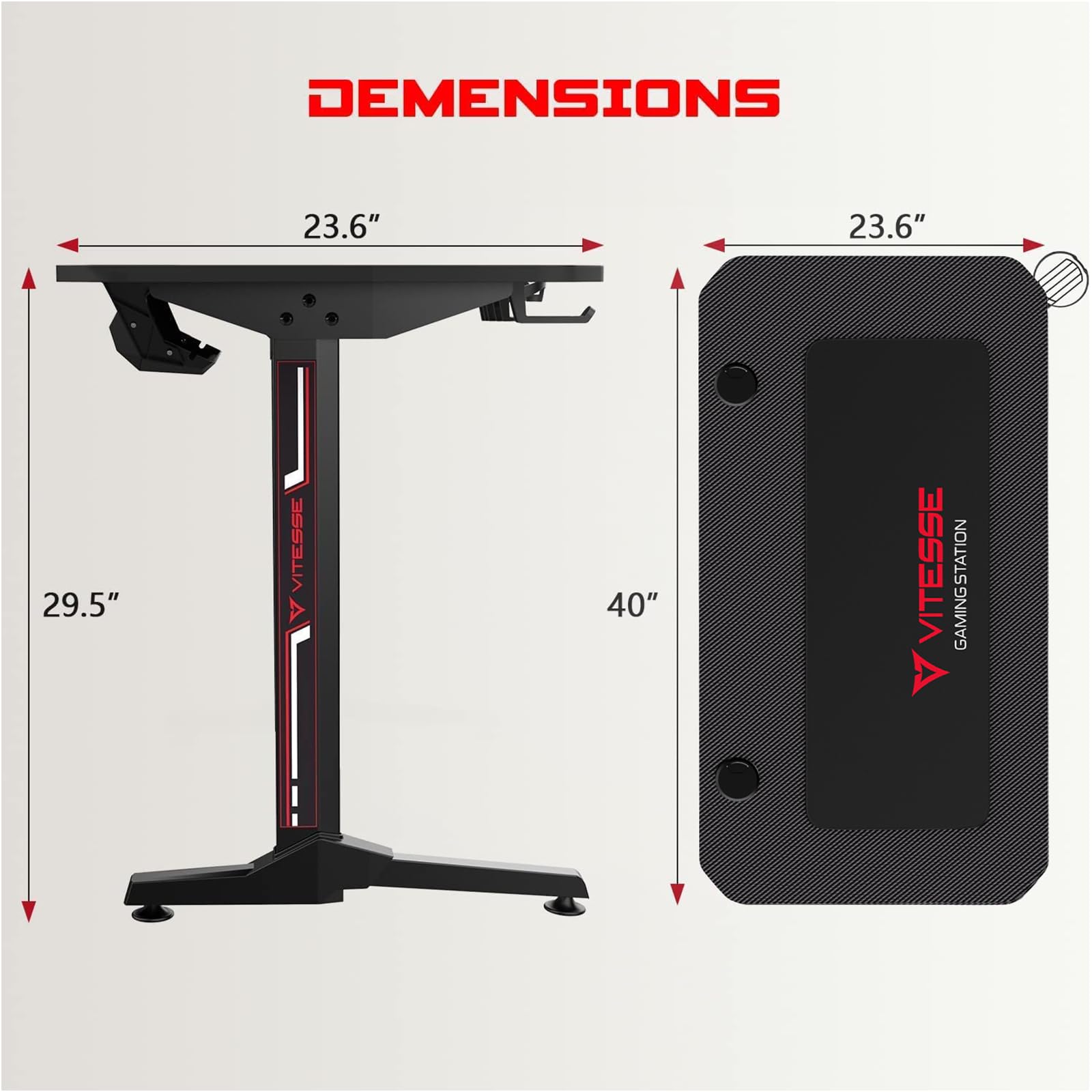 VITESSE Ergonomic Gaming Desk, T Shaped Office PC Computer Desk with Desk Mouse Pad, Gamer Tables with Gaming Handle Rack, Cup Holder Headphone Hook