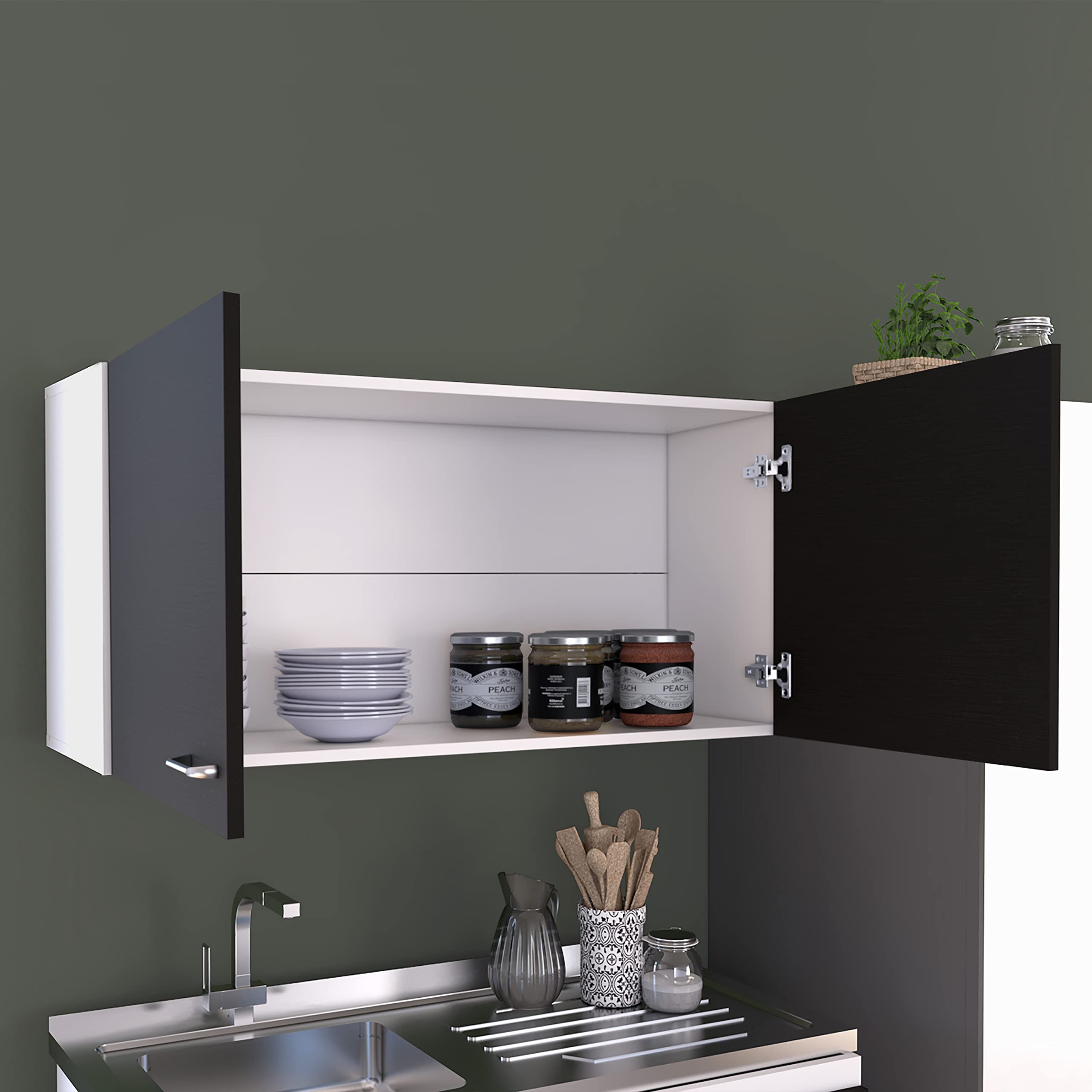 TINGSING Wall Cabinet for Kitchen or Laundry Room Storage, Double Door Cabinet and Shelf, 19.3''H X 39.3''W X 12.6''D, Perfect for Office, Garage or Bathroom, Black