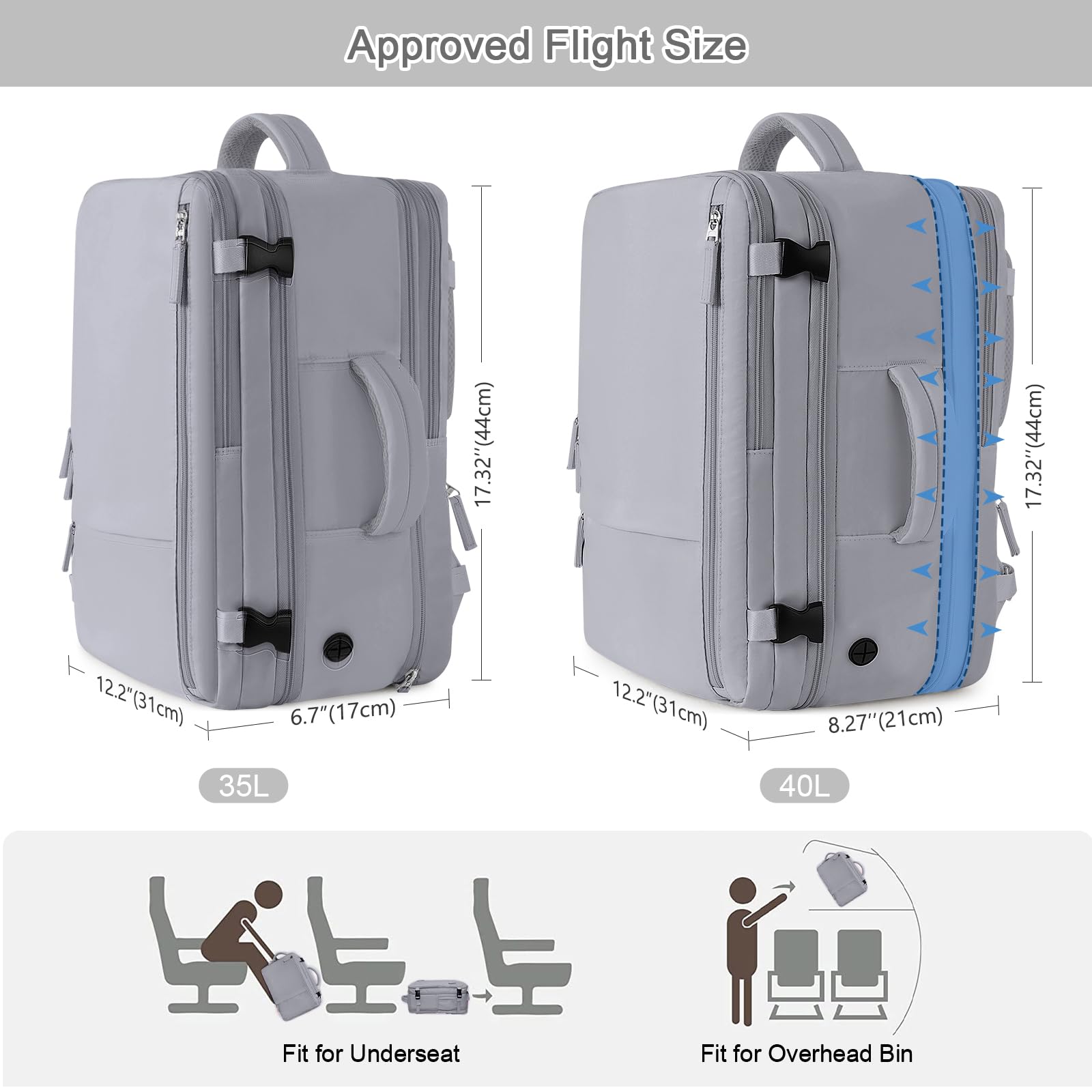Sinaliy Travel Backpack for Women Men, 40L Carry On Backpack, 17 Inch Laptop Backpack, Waterproof Backpack, College Bookbag, Laptop Backpack, Backpack for Women, as Person Item Flight Approved