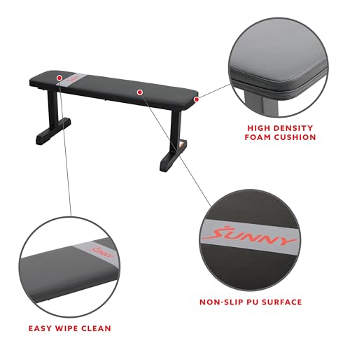 Sunny Health & Fitness Flat Weight Bench for Workout, Exercise and Home Gyms with 500 lb Weight Capacity - SF-BH620037
