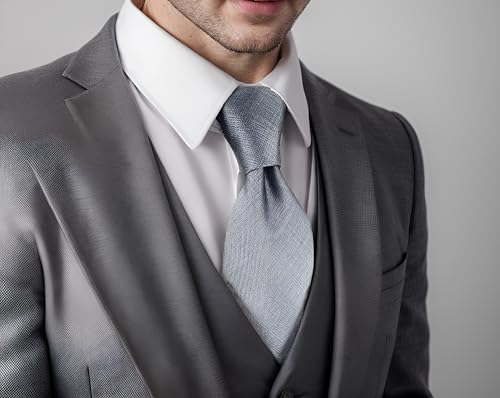 SHLAX&WING Solid Color Grey Mens Neckties Silk Ties Business Classic 57.5 inches