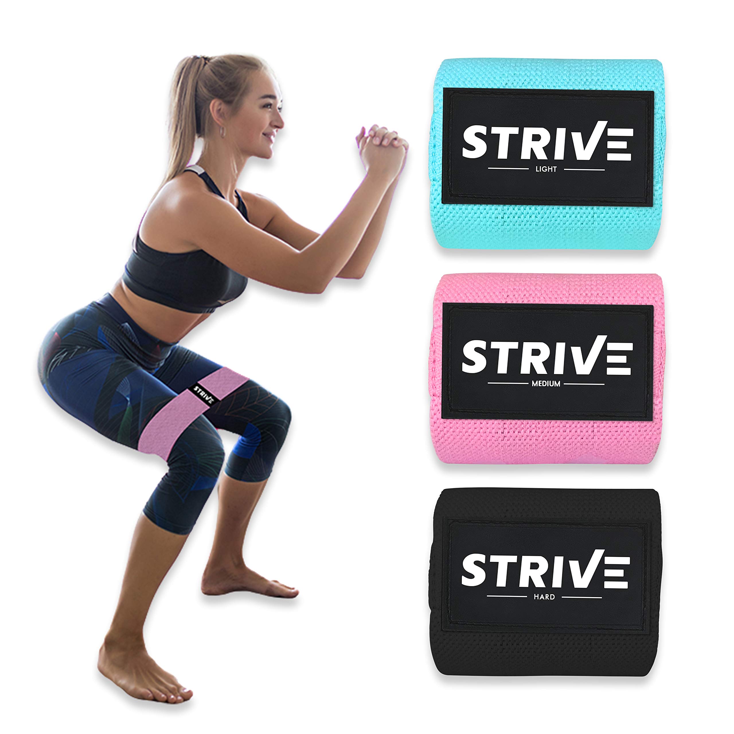 STRIVE zone Glute Bands for Working Out Women - Set of 3 Fabric Resistant Band – Yoga Bands for Legs and Butt - Hip Resistance Fabric Bands for Exercise