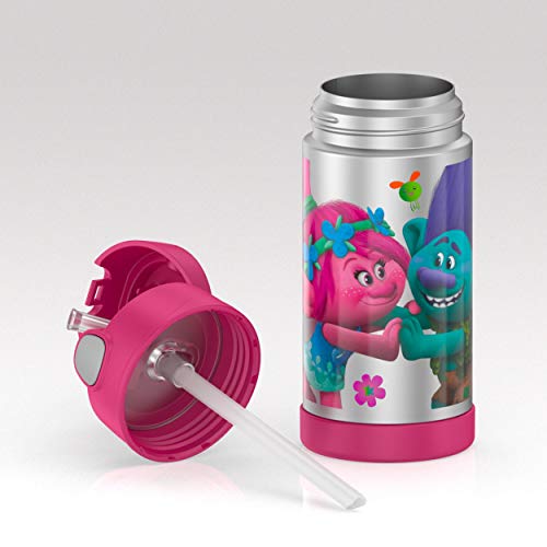 THERMOS FUNTAINER 12 Ounce Stainless Steel Vacuum Insulated Kids Straw Bottle, Trolls