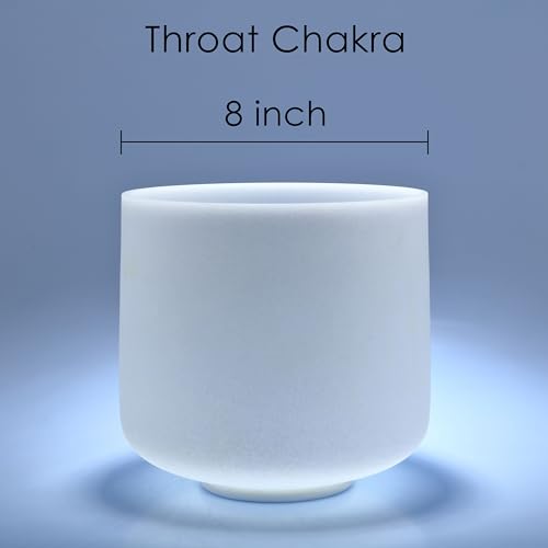 TOPFUND G Note Crystal Singing Bowl Throat Chakra 8 inch with Heavy Duty Carrying Case and Suede Mallet