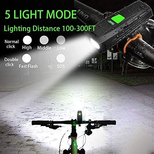 QUESPLE Bike Lights Set, USB Rechargeable, Waterproof Bike Front Lights, Powerful Bicycle Front Headlight and Back Taillight, 5 Light Modes, Easy to Install for Men Women Kids Night Riding
