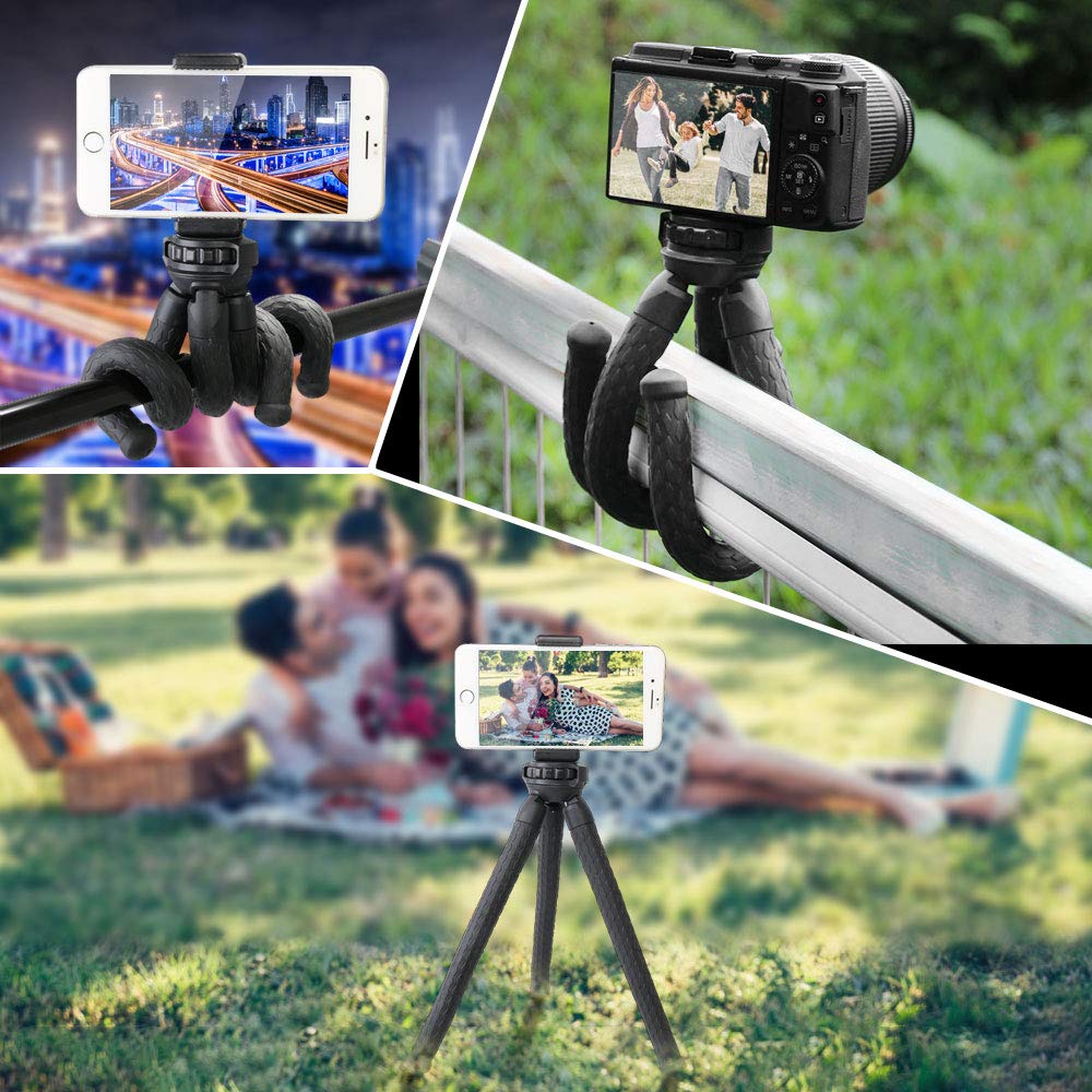 Phone Tripod, Octopus Tripod Stand with Flexible Legs, Phone Holder and Wireless Remote, Suit for Cell Phone/DSLR Camera/GoPro/Fill Light/Webcam for Selfies/Vlog/Live Streaming/Photography
