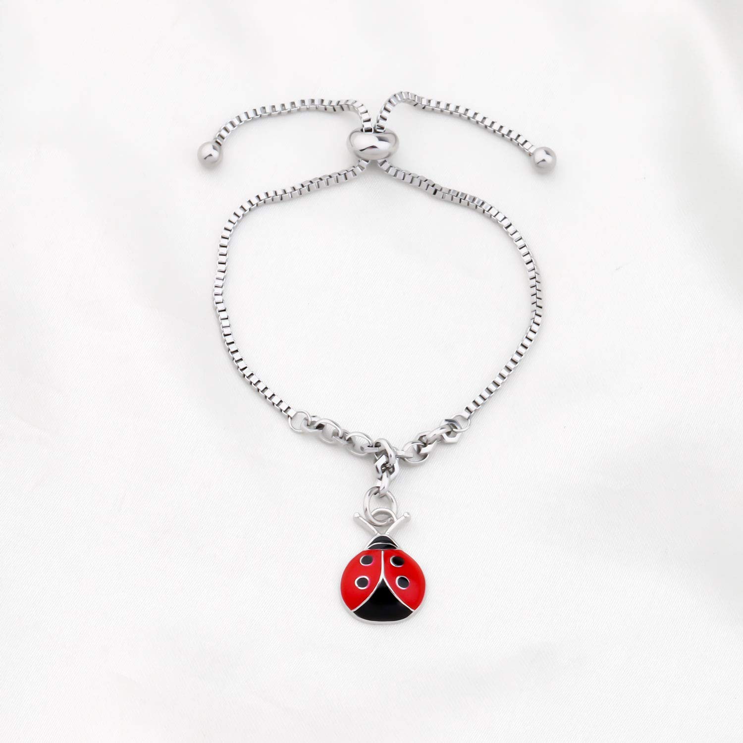 WUSUANED Good Luck Ladybug Adjustable Slider Bracelet Ladybug Inspirational Jewlery Ladybug Lover Gift For Women