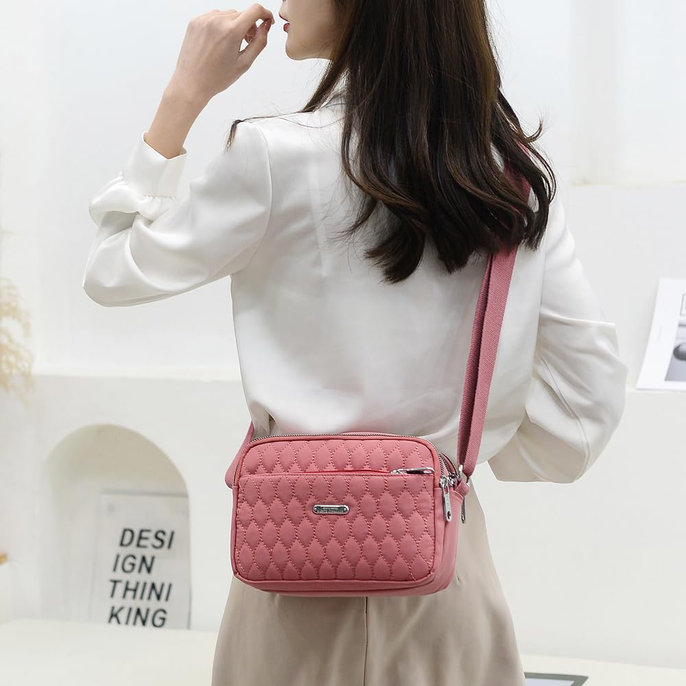 YANAIER Small Crossbody Bags Quilted Purse Mini Light Nylon Cell Phone Cross Body Wallet for Women Ladies Grey