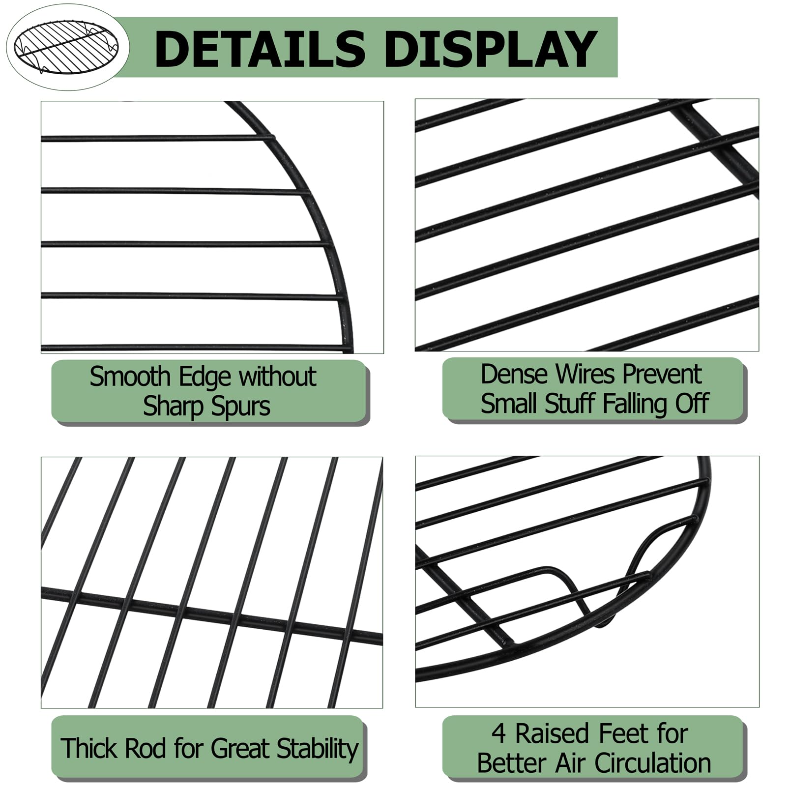 TeamFar Round Cooling Rack, 7.5ββ Small Baking Roasting Grilling Rack with Stainless Steel Core & Non-stick Coating, for Cooking Steaming Cooling, Healthy & Sturdy, Oven Safe & Easy Clean β Set of 2