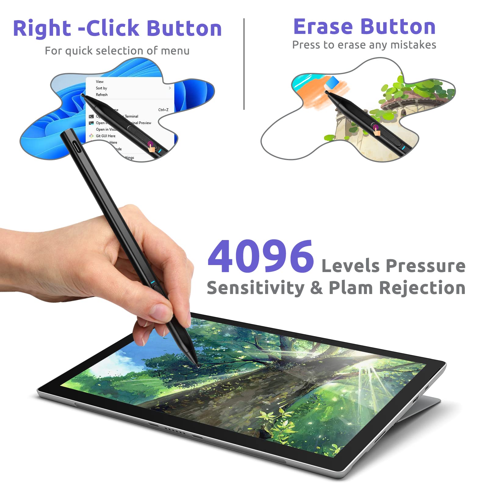 Slim Pen for Surface Pro 8 Stylus Pen - Compatible with Surface Pro 8 7/Surface Pro X/Surface Laptop Studio,Real-time and Pinpoint Accuracy Active Pen for ASUS/HP/ACER/DELL TouchScreen Tablet Pencil