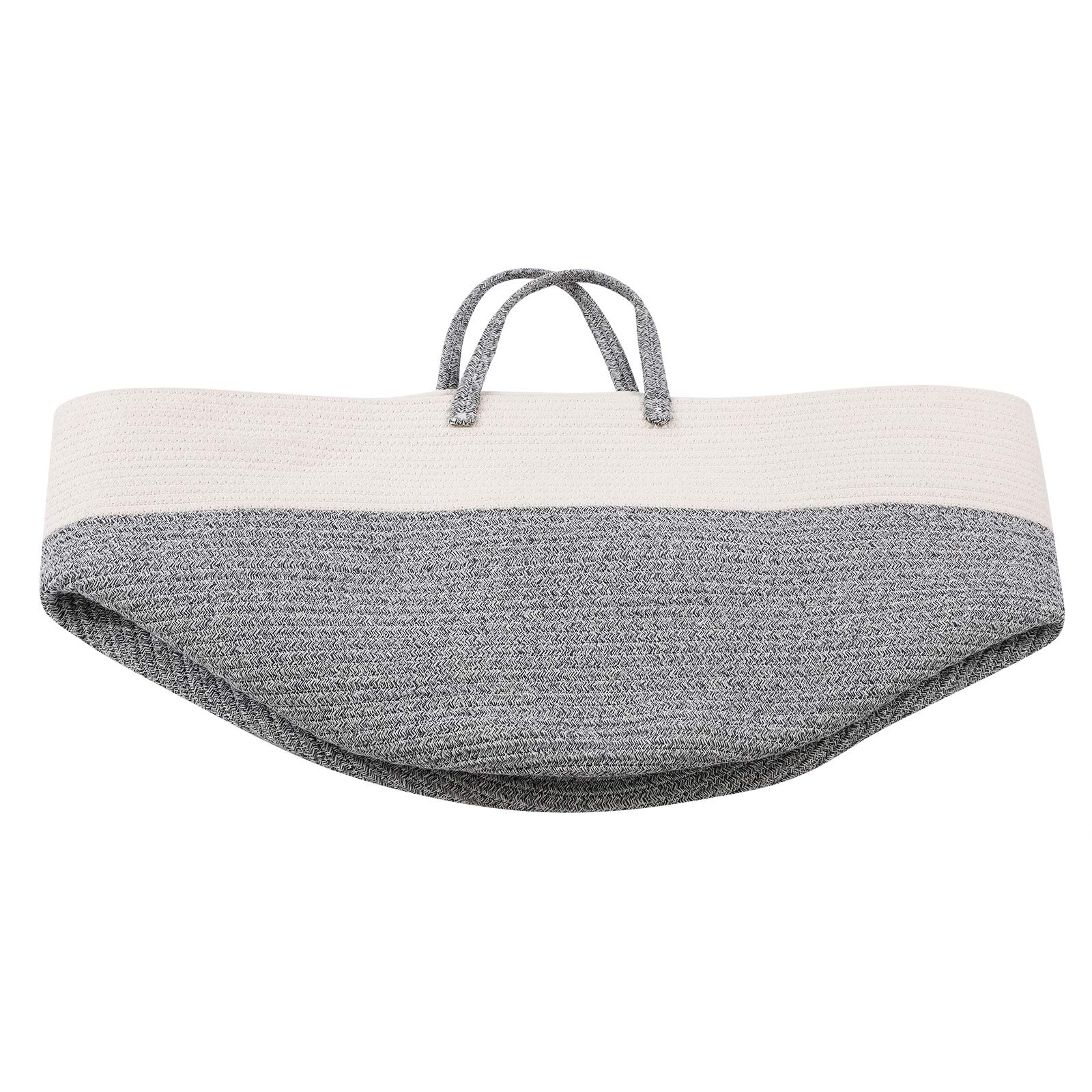 SONGMICS Cotton Rope Basket Storage with Handles, Laundry Hamper for Clothes, Blankets, Living Room, Bedroom, Gray + Beige