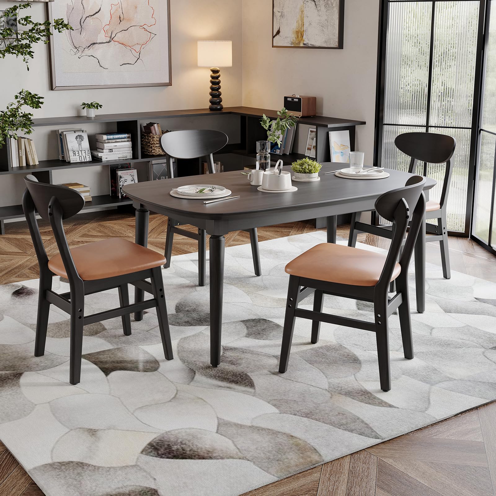 Soohow DC008 Upholstered Armless Dining Chair with Comfortable Seat, 2pcs, Black/Whiskey Brown