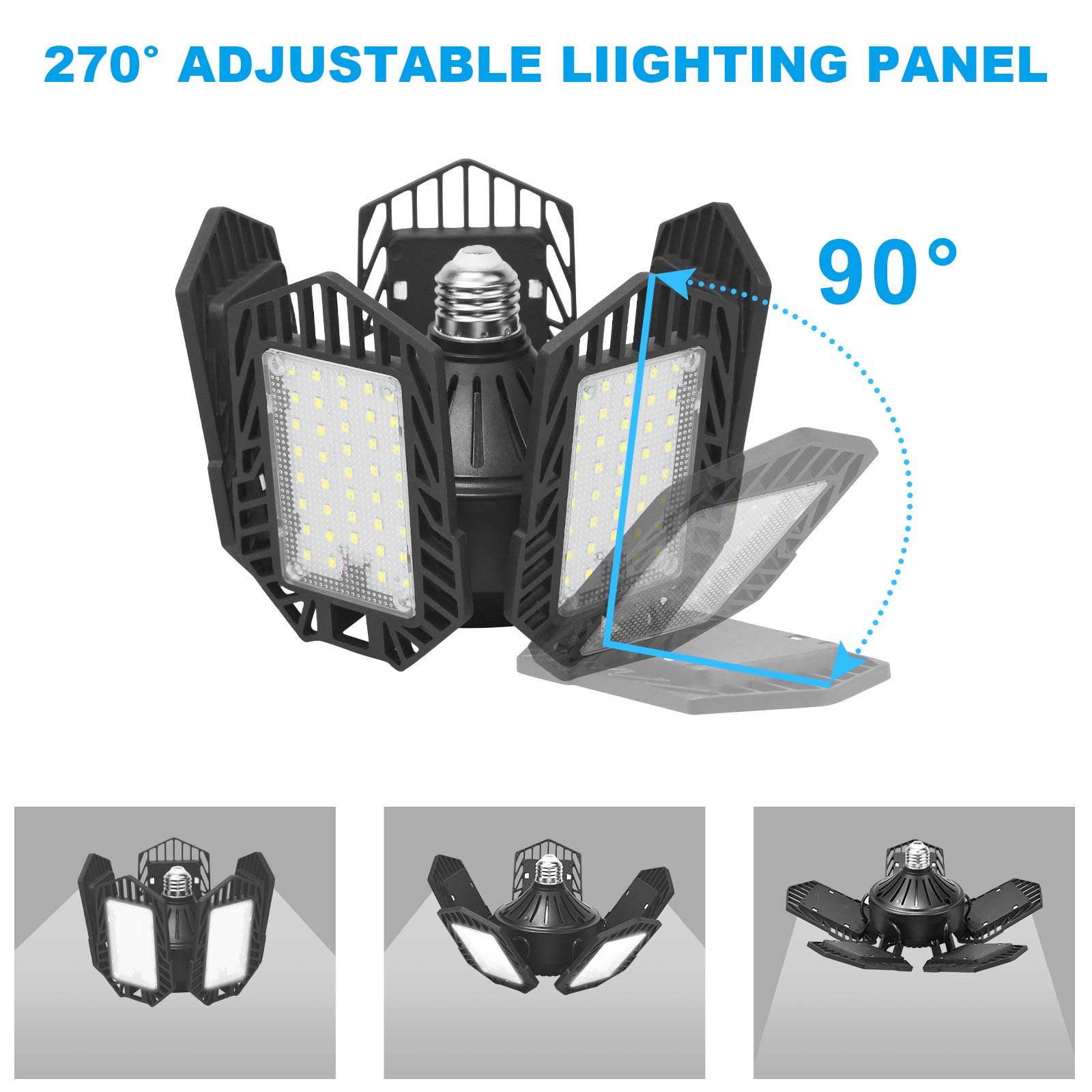 SEQI LED Garage Lights, 150W Deformable Garage Light 15000LM Daylight White 6000K, LED Shop Lights with 5 Adjustable Panels, Super Bright Garage Ceiling Light Work Lighting for Basement Workshop