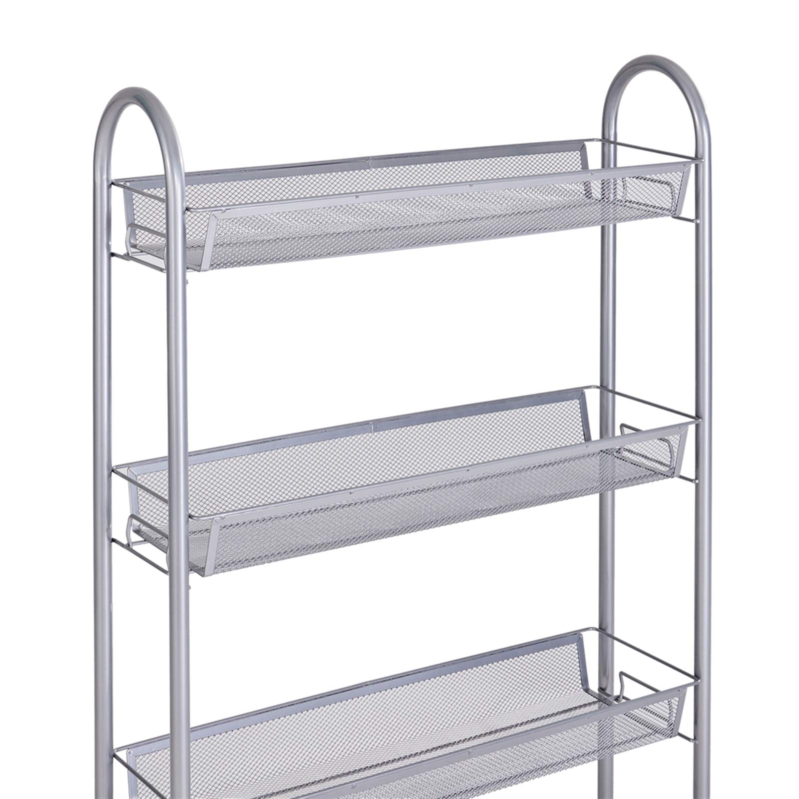 Slim Rolling Storage Cart,4 TierUtility Cart Mobile Slide Out Organizer,Laundry Room Organization,Mobile Shelving Unit Bathroom Organizer for Kitchen,Bathroom,Laundry Room,Narrow Places (Silver)