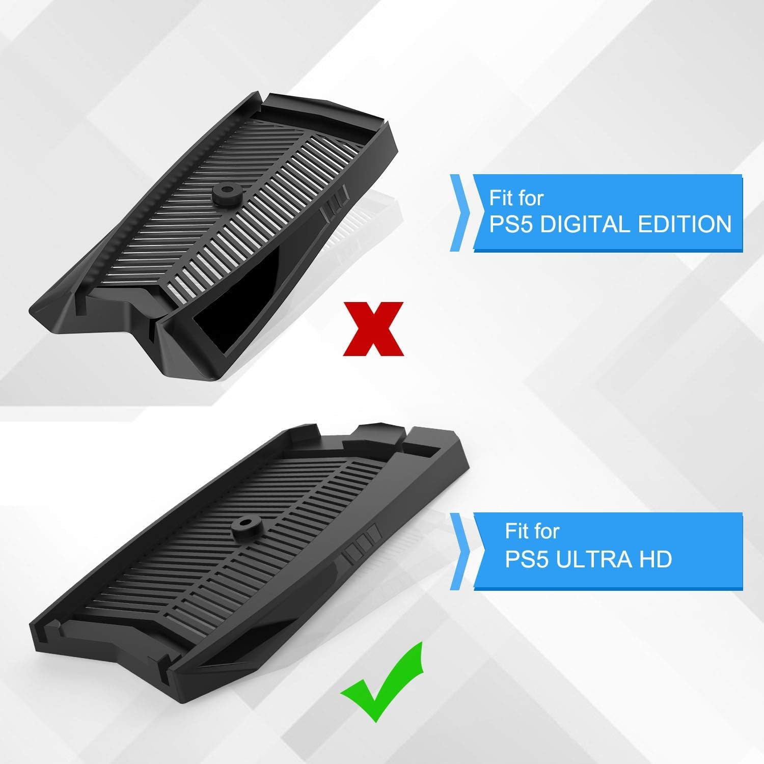Younik Vertical Stand for PS-5 Ultra HD Console with Built-in Cooling Vents and Non-Slip Feet - CD-ROM Version(Black)