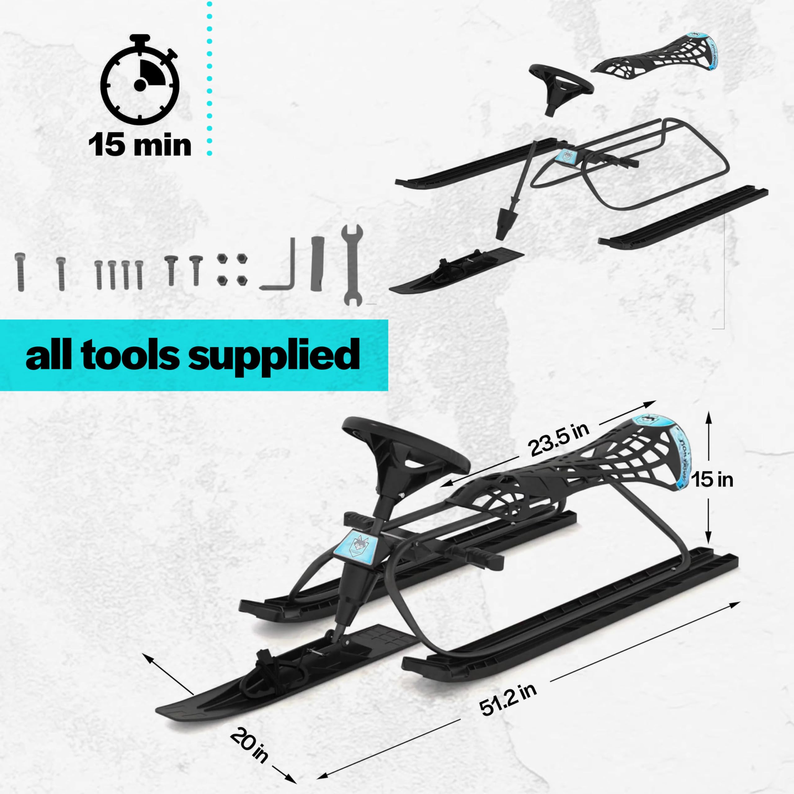 Snow sled Snow Racer with Steering, Brakes and Retractable pullcord