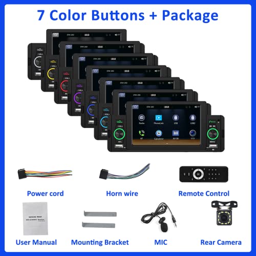 Single Din Touchscreen Car Stereo with Apple CarPlay Android Auto: 5 Inch Car Radio with Bluetooth Hands-Free FM USB Mirror Link for Android/iOS, Backup Camera + Microphone