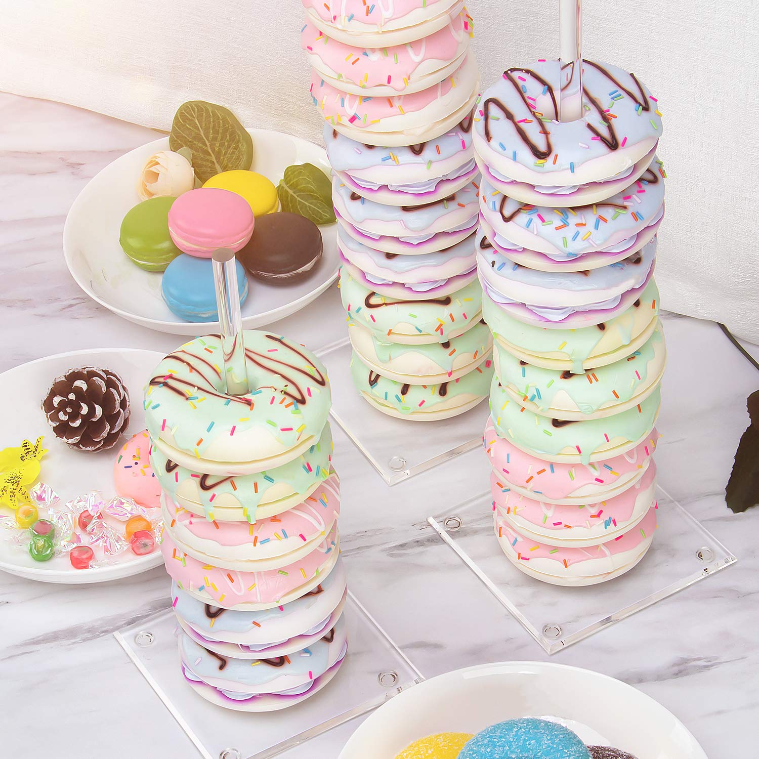 YestBuy Donut Stand, 6 Pack Acrylic Donuts Display Stands, Doughnut Tower Holder, Clear Bagel Stand Holders for 60 donuts for Party Wedding Birthday Gathering Decoration
