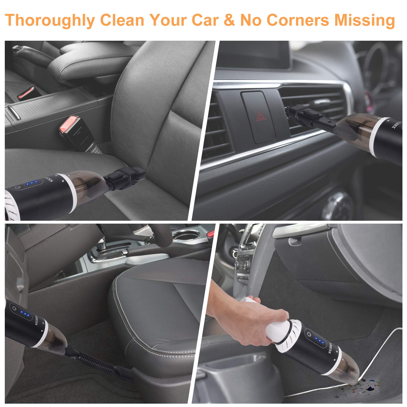 XREXS Handheld Vacuum Cordless, Portable Hand Held Car Vacuum Cleaner with High Power, Rechargeable Mini Vacuum for Home Pet Hair Cleaning