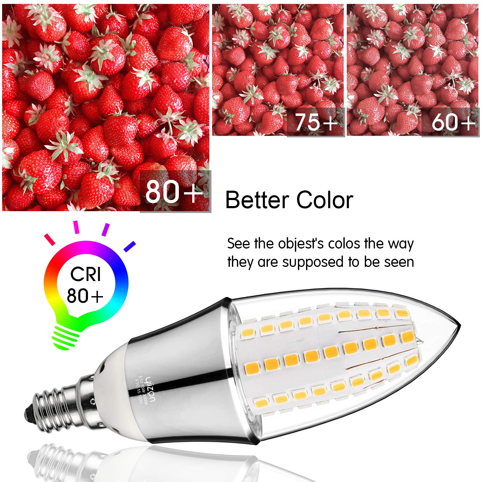 YIIZON LED Candelabra Bulb, 15W LED Candle Bulbs,Warm White 3000K, E12 Candelabra Base, 120V, 1500Lumens, Non-Dimmable 120 Watt Light Bulbs Equivalent, 4 Pack